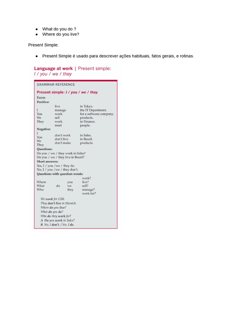 Aula 2 - Present Simple - I, You, We, They | PDF