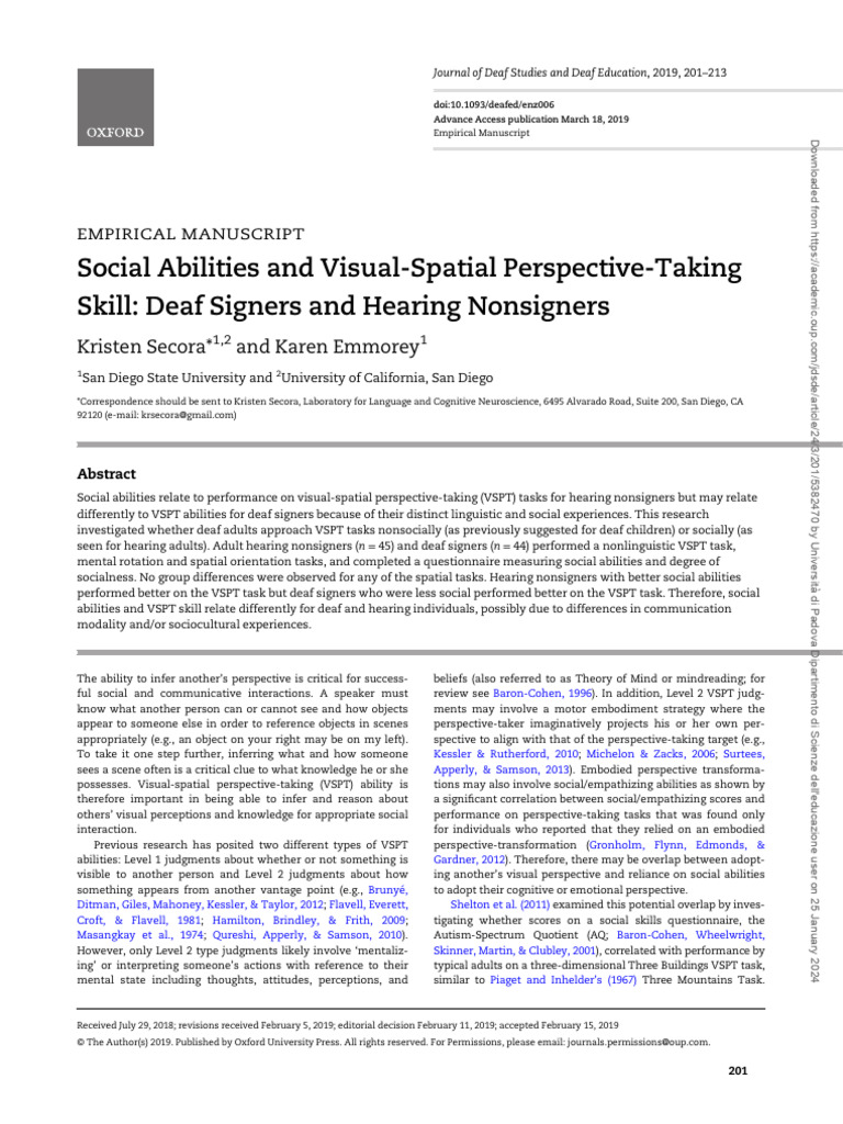 Social Abilities and Visual-Spatial Perspective-Taking | PDF