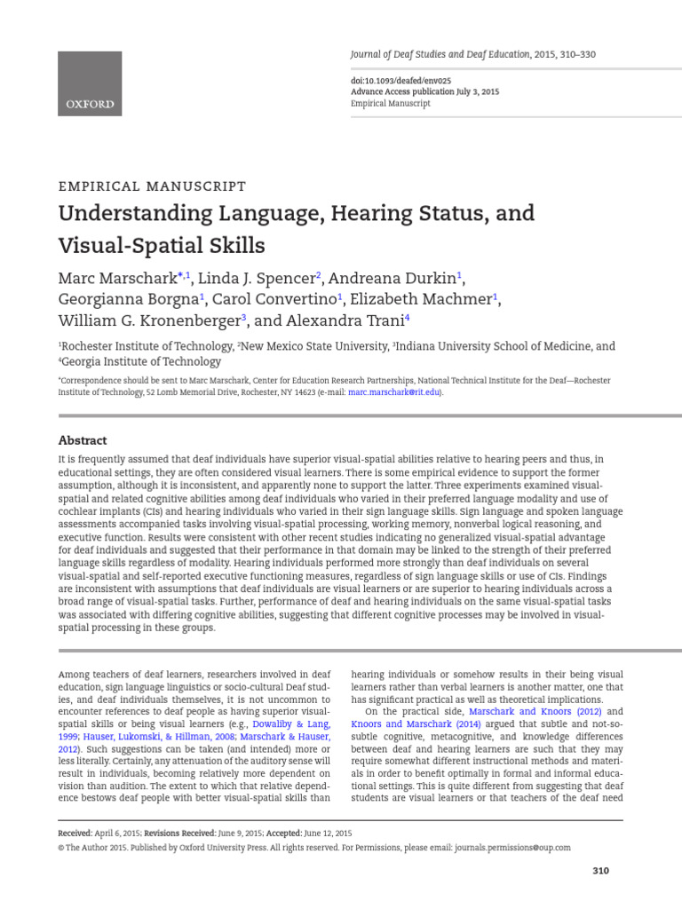 Understanding Language, Hearing Status, and visual spatial | PDF