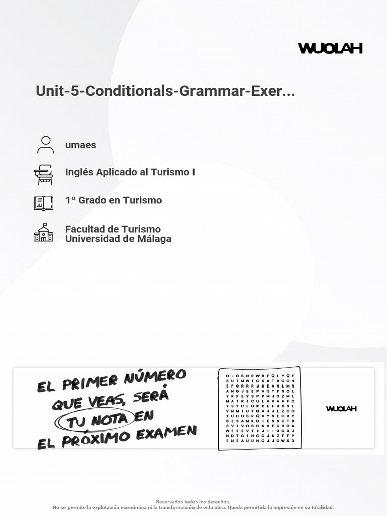 Wuolah Free Unit 5 Conditionals Grammar Exercise Key | PDF