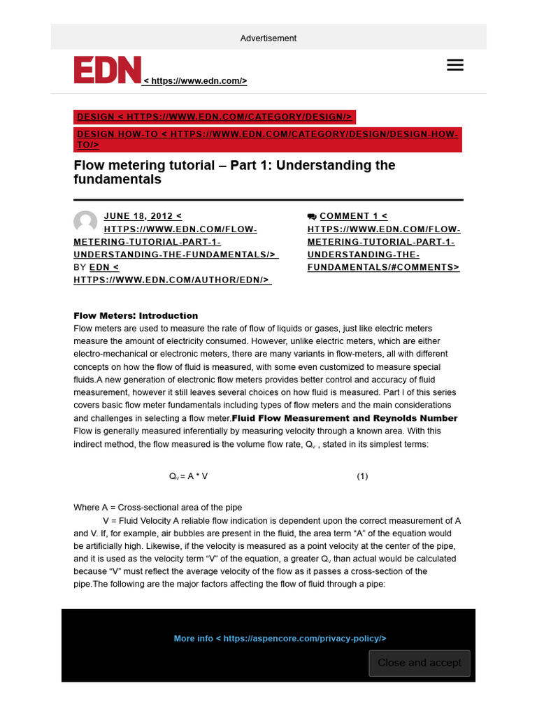 EDN - Flow metering tutorial - Part 1_ Understanding the fundamentals | PDF