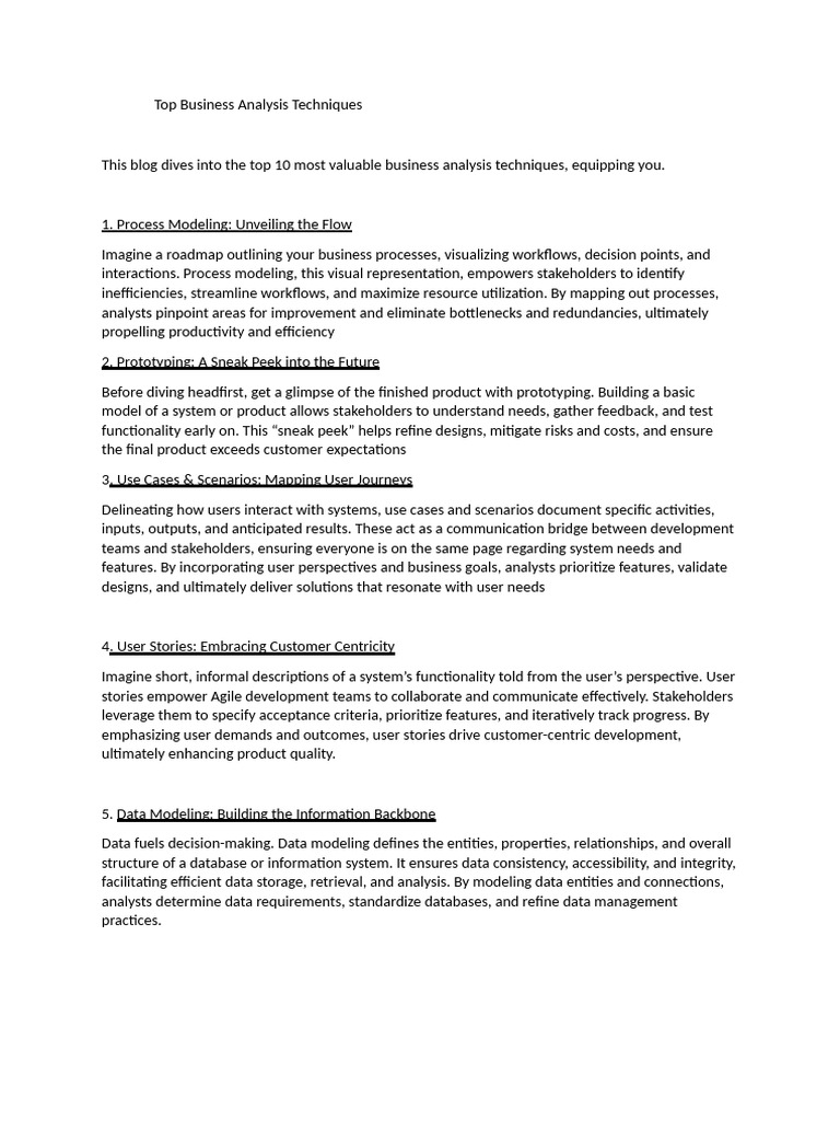 Top Business Analysis Techniques | PDF