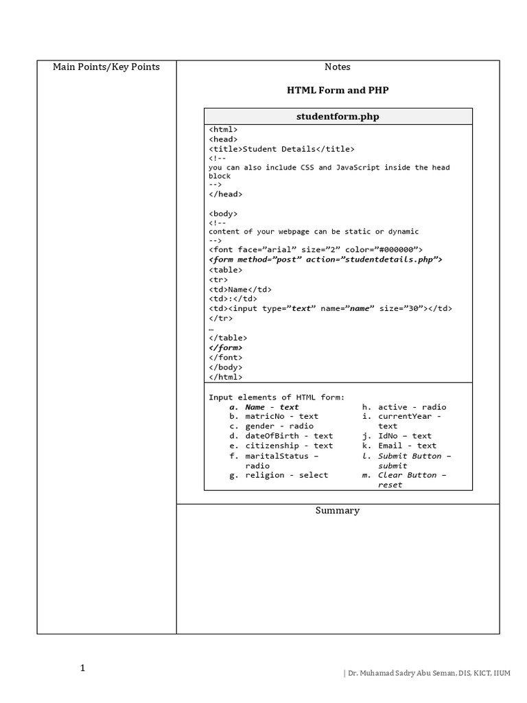 Handout - HTML Form and PHP | PDF