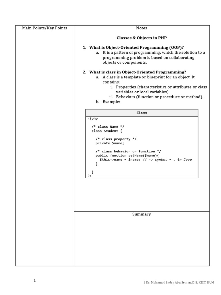 Handout - PHP OOP Building Blocks | PDF