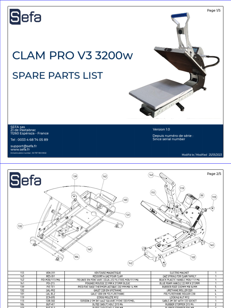 Clam Pro V3 3200W (Spare Parts) | PDF