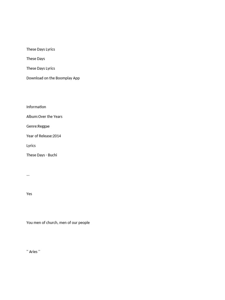 These Days Lyrics | PDF