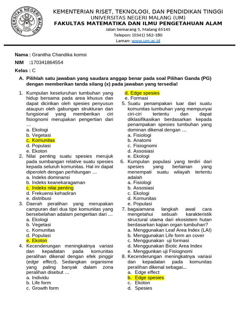 SOAL (Pre & Post) - Mundzir | PDF