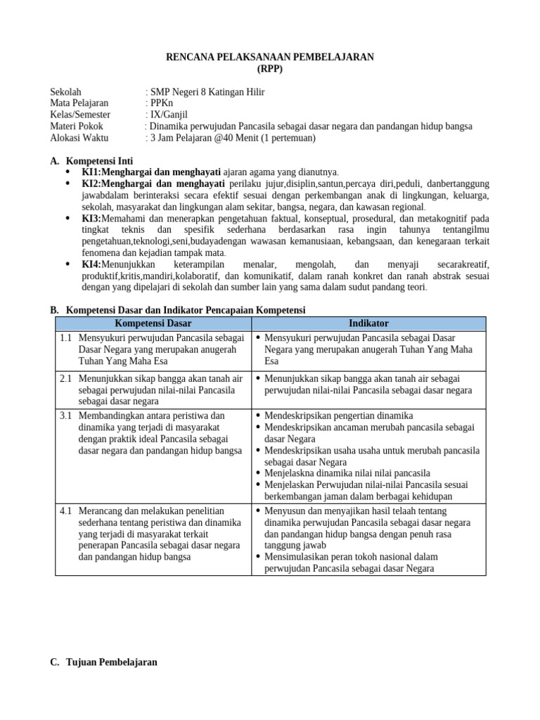 RPP 1 Pertemuan Bab 1 Kelas 9 | PDF