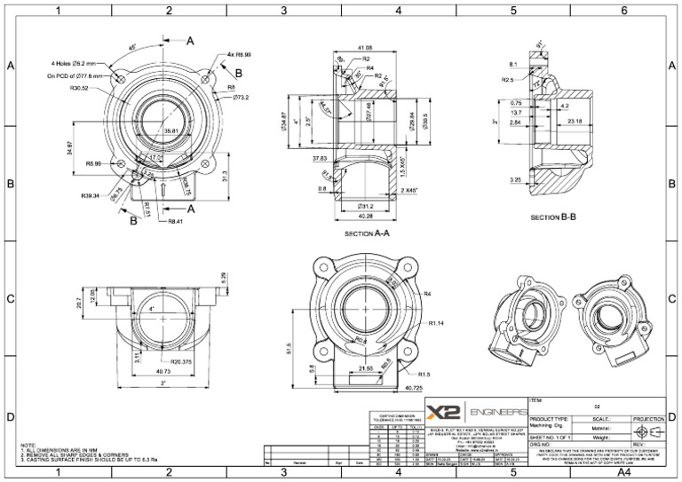 A-A B-B: 1. All Dimensions Are in MM 2. Remove All Sharp Edges ...