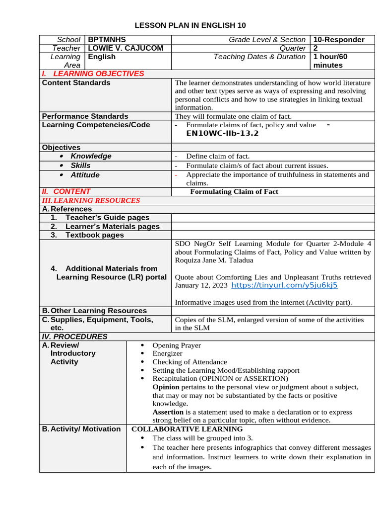 1st Classroom Observation 2022-2023 | PDF