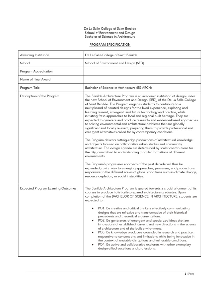 SED-BS-ARCHI_Program-Specification-AY-2023-2024 | PDF