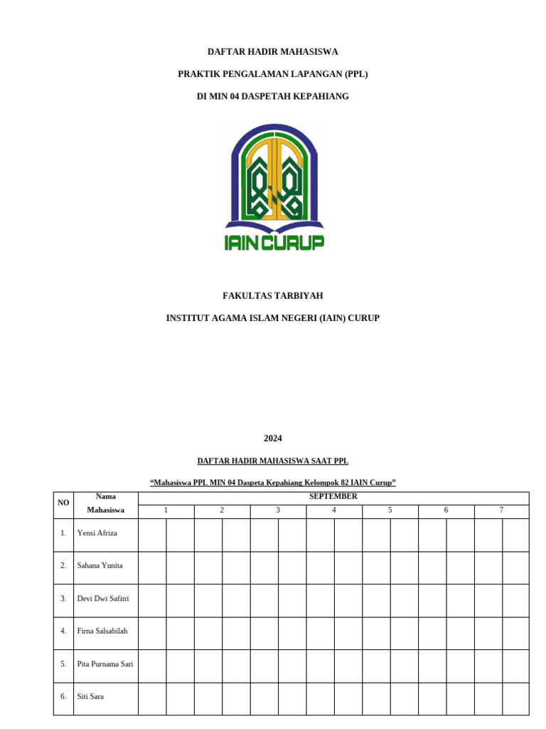 Absensi Mahasiswa PPL 2024 1 | PDF