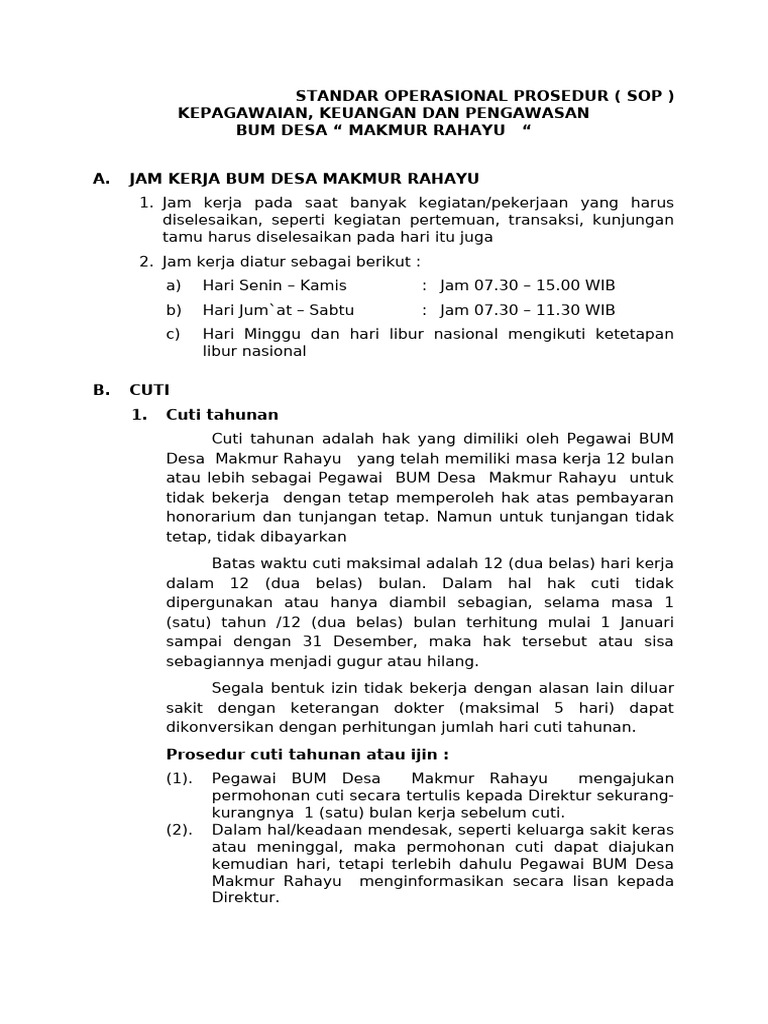 5. SOP Kepegawaian, Keuangan, Pengawasan | PDF