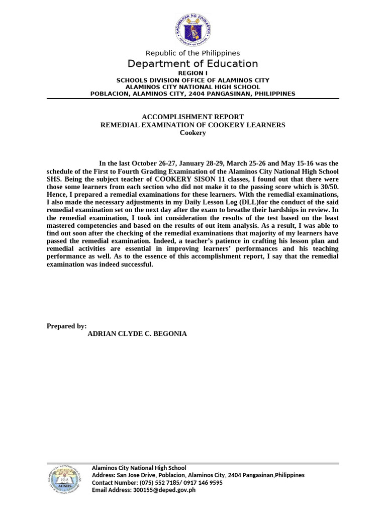 Remedial Exam Success Report | PDF