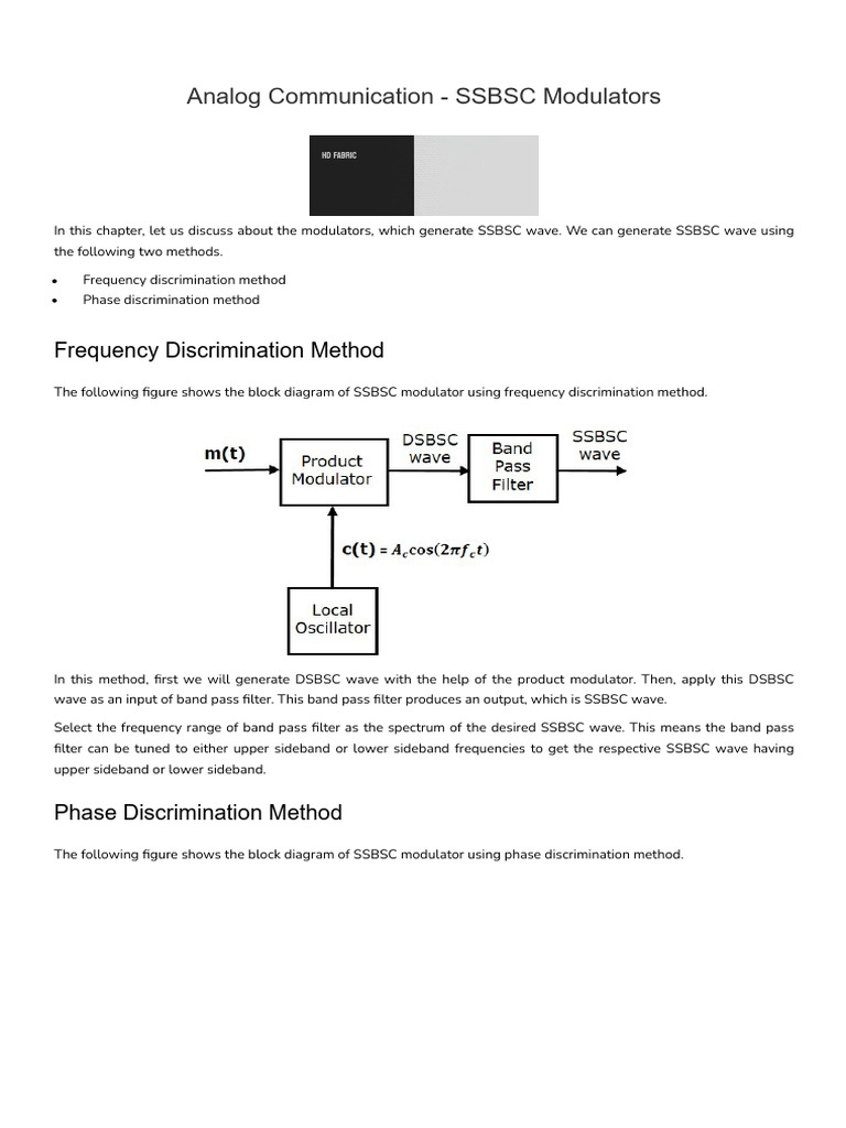 Analog Communication - SSBSC Modulators | PDF