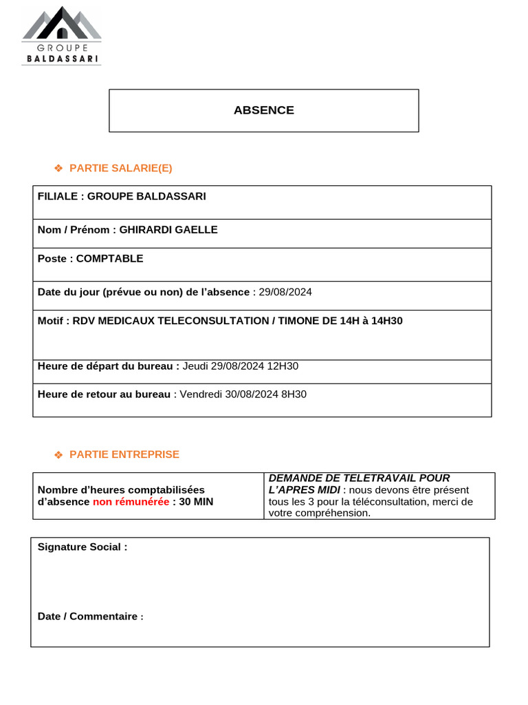 Formulaire Absence | PDF