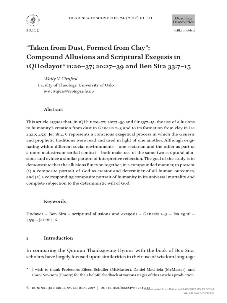"Taken From Dust, Formed From Clay": Compound Allusions and Scriptural ...