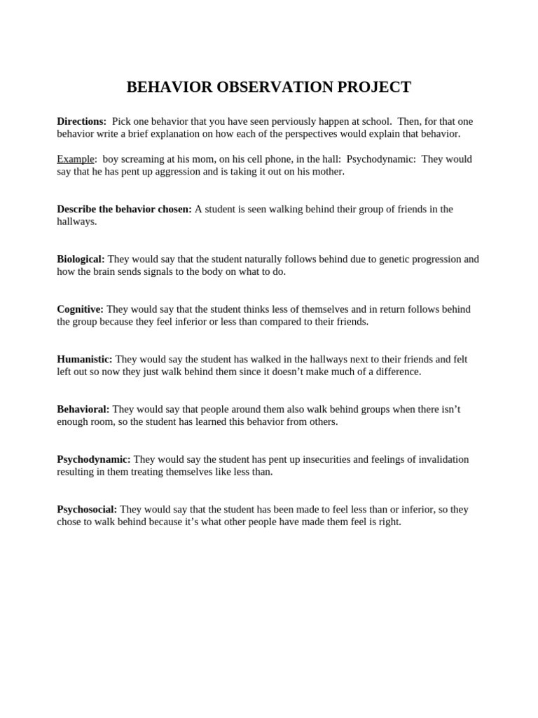 Behavior Observation Project | PDF