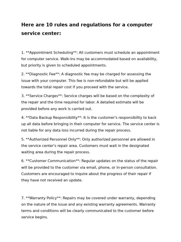 Computer Service Center Guidelines | PDF | Business | Finance & Money ...