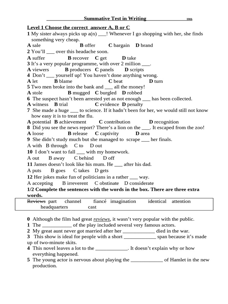 Summative Test in Writing 10th | PDF