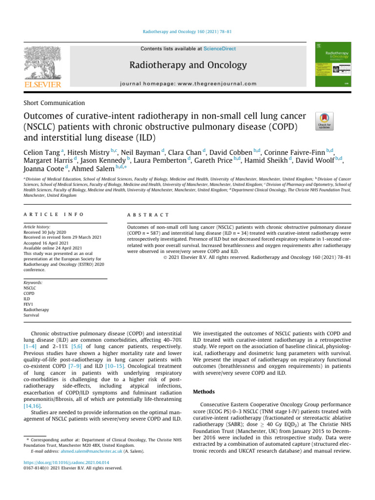 Curative-Intent Radiotherapy COPD ILD | PDF