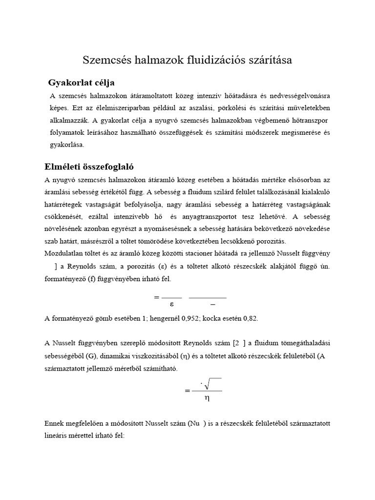 Szemcsés Halmazok Fluid Szárítása (Elmélet És Gyakorlat) | PDF Szemcsés Halmazok Fluid Szárítása (Elmélet És Gyakorlat) | PDF