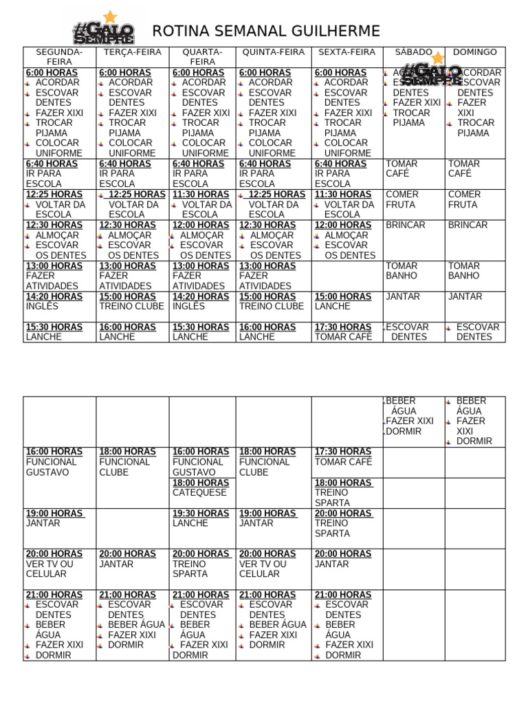 Rotina Semanal Gui | PDF