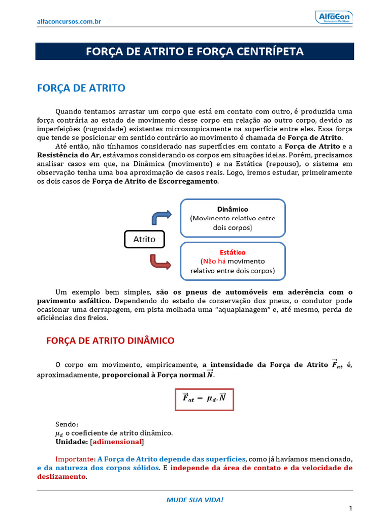 Força de Atrito E Força Centrípeta | PDF