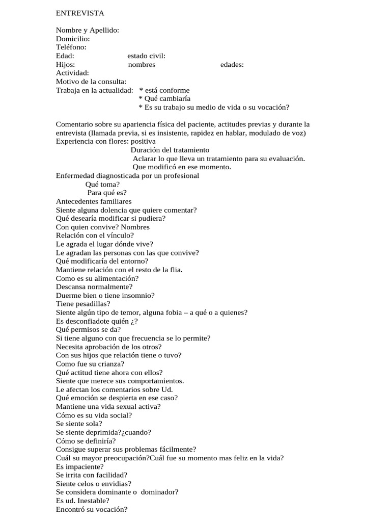 ENTREVISTA personal FLORES DE BACH | PDF