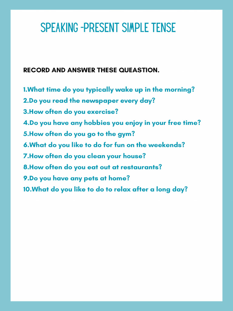 SPEAKING-Present Simple Tense | PDF