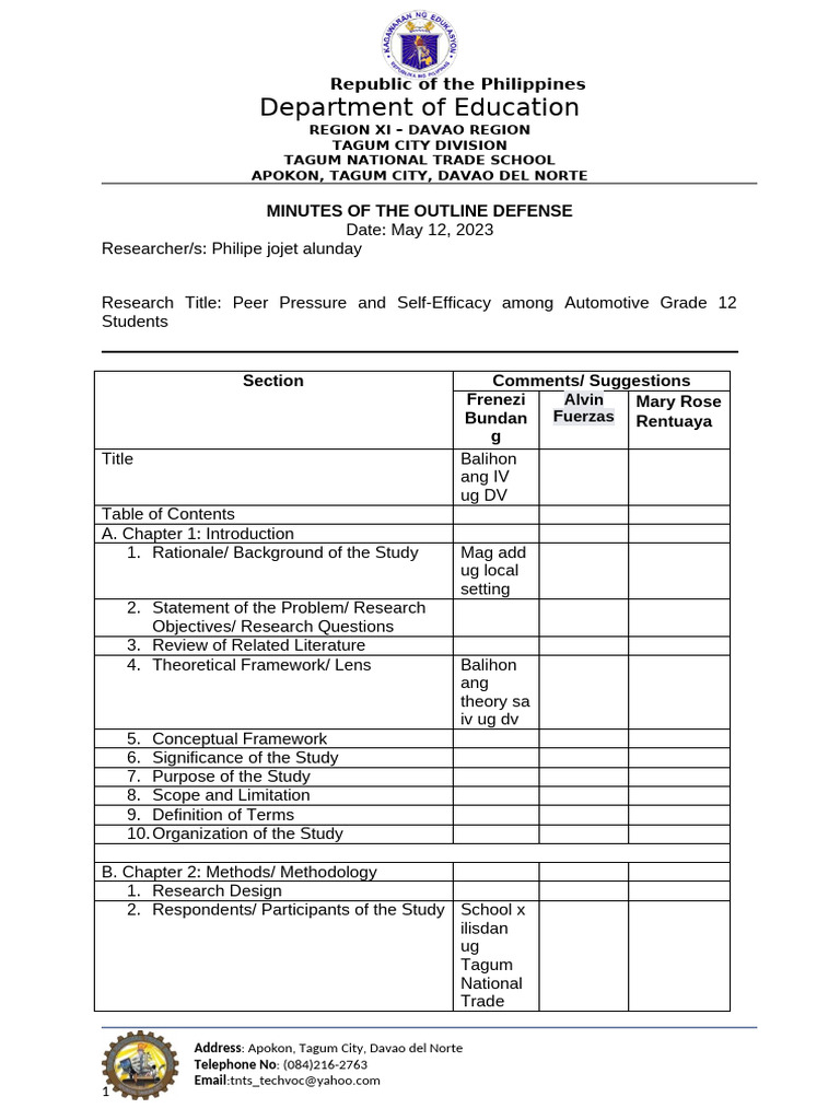 Minutes of The Outline Defense 1 | PDF