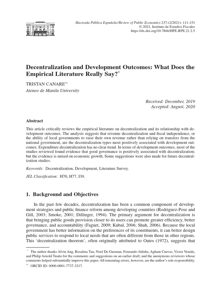 Decentralization and Development Outcomes What Does The Empirical ...