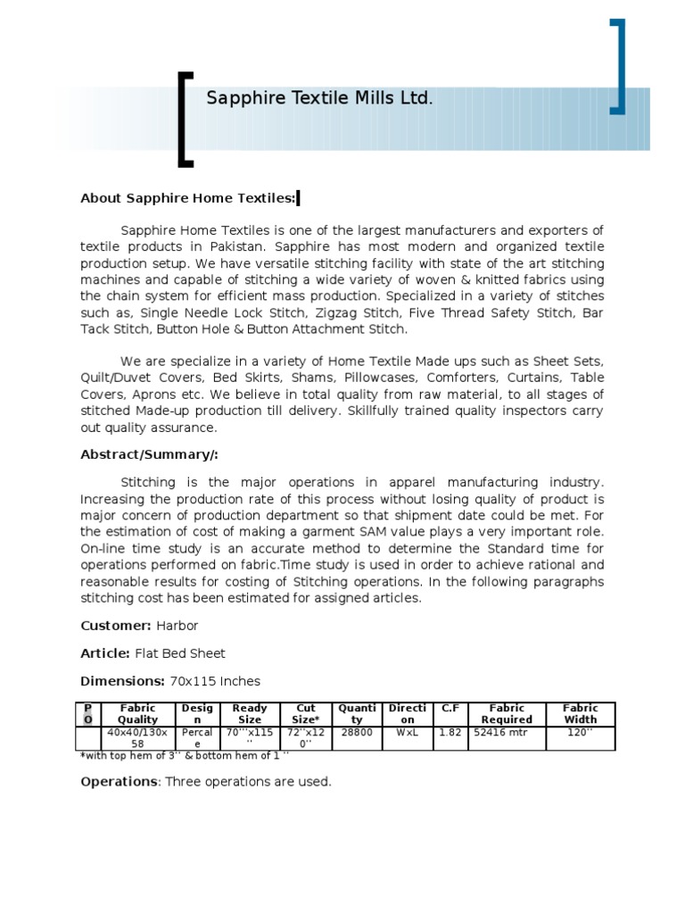 Sapphire Textile Mills LTD.: About Sapphire Home Textiles | PDF ...