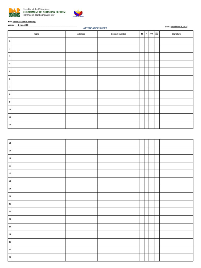 Attendance Sheet With New Logo | PDF
