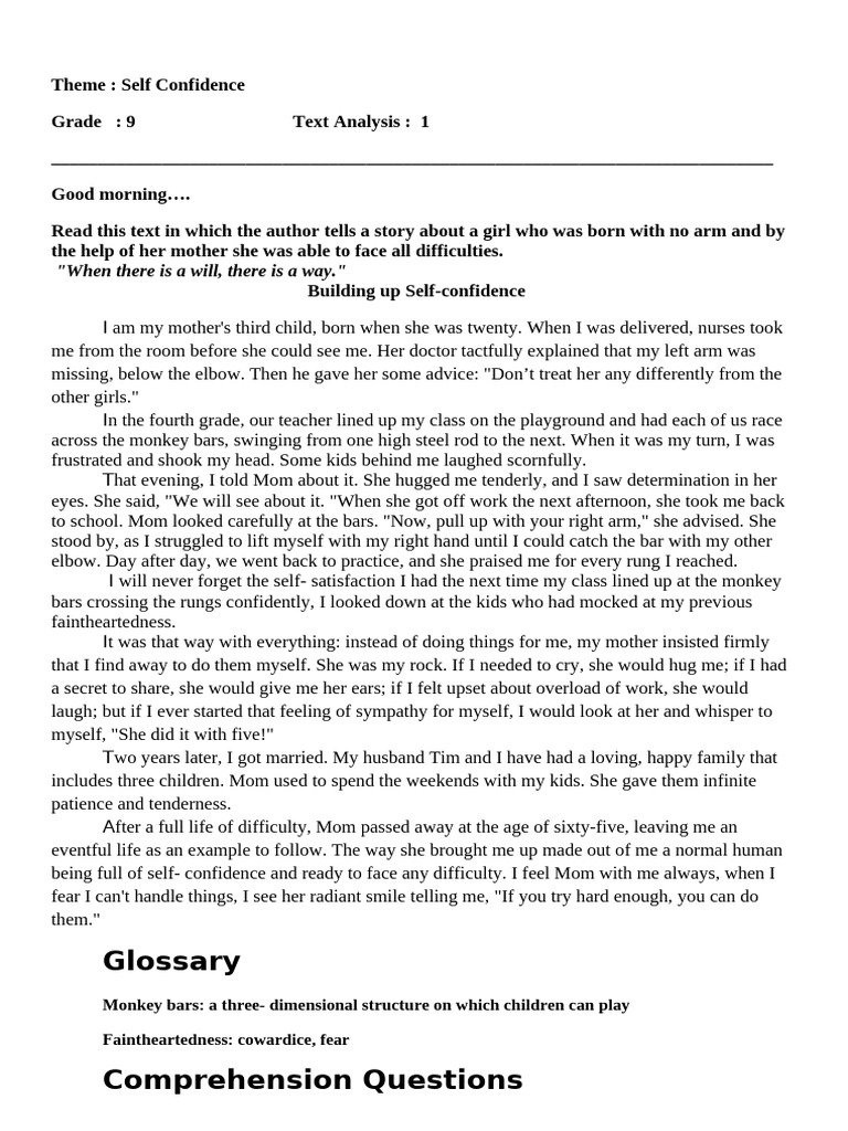 Gr9 Building Up Self-Confidence | PDF