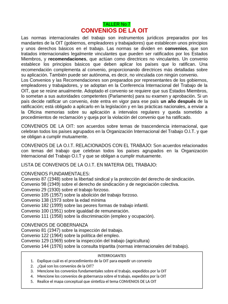 Taller No 7 Convenios de La Oit | PDF