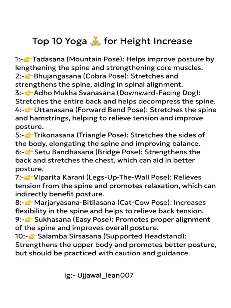 Top 10 Yoga For Height Increase | PDF