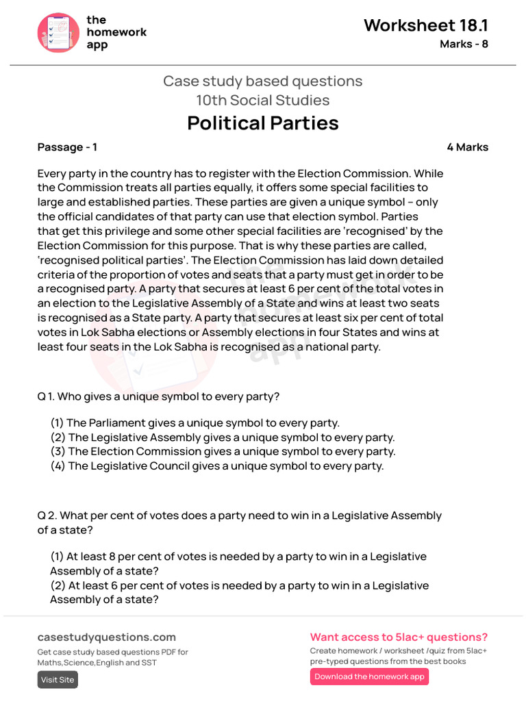 (Worksheet 18.1) - (Political Parties) | PDF