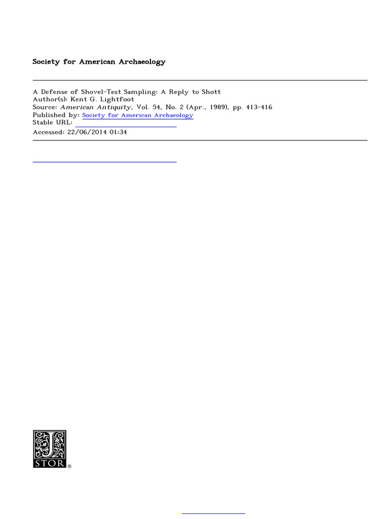 A Defense of Shovel-Test Sampling: A Reply To Shott | PDF