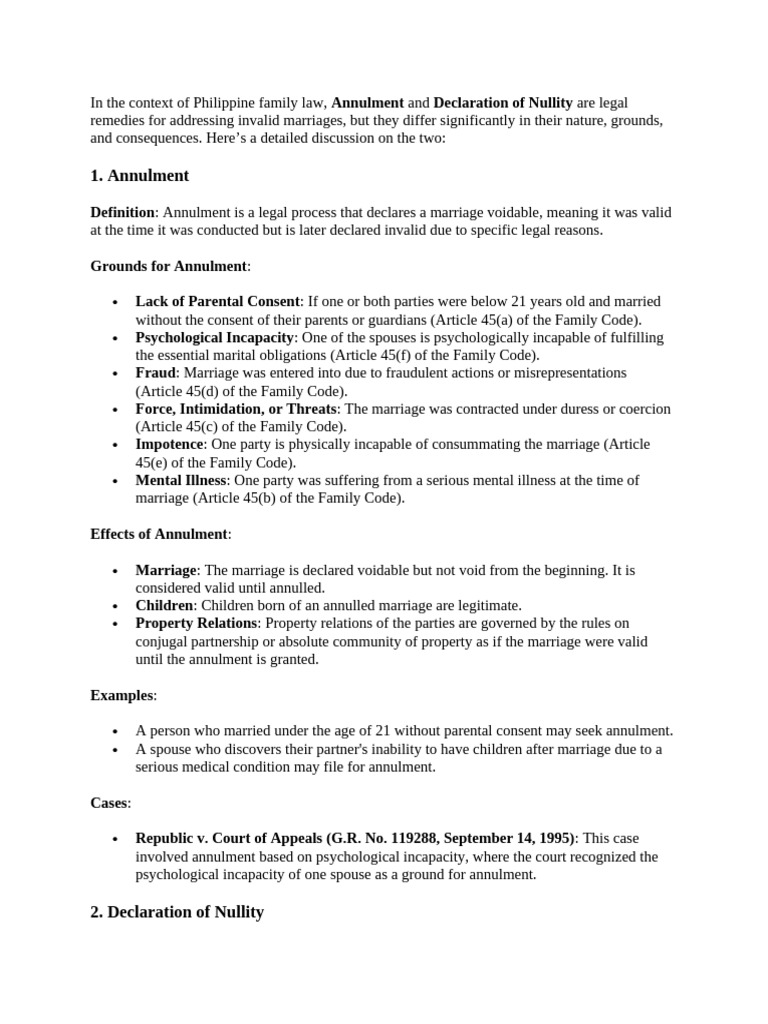 Annulment Vs Declaration of Nullity | PDF