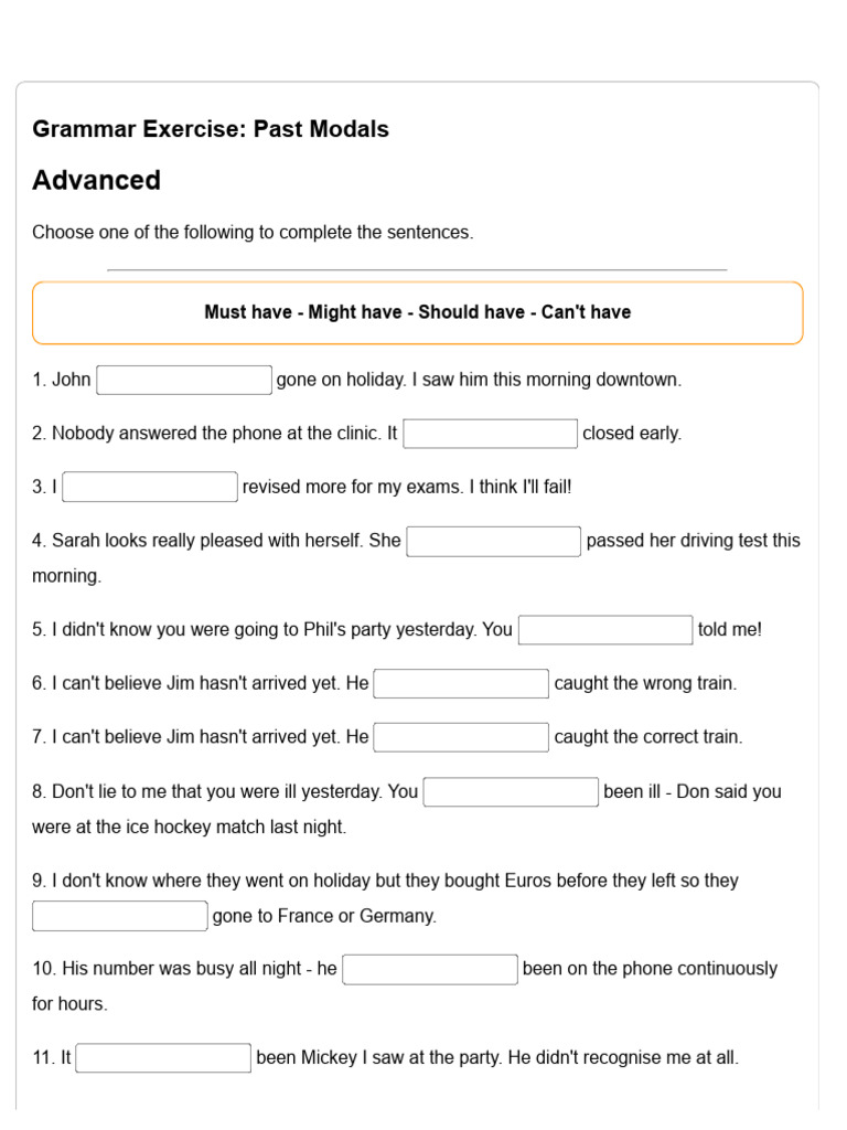 Grammar Exercise - Past Modals | PDF