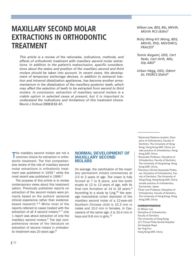 00Maxillary Second Molar Extractions in Orthodontic Treatment. | PDF