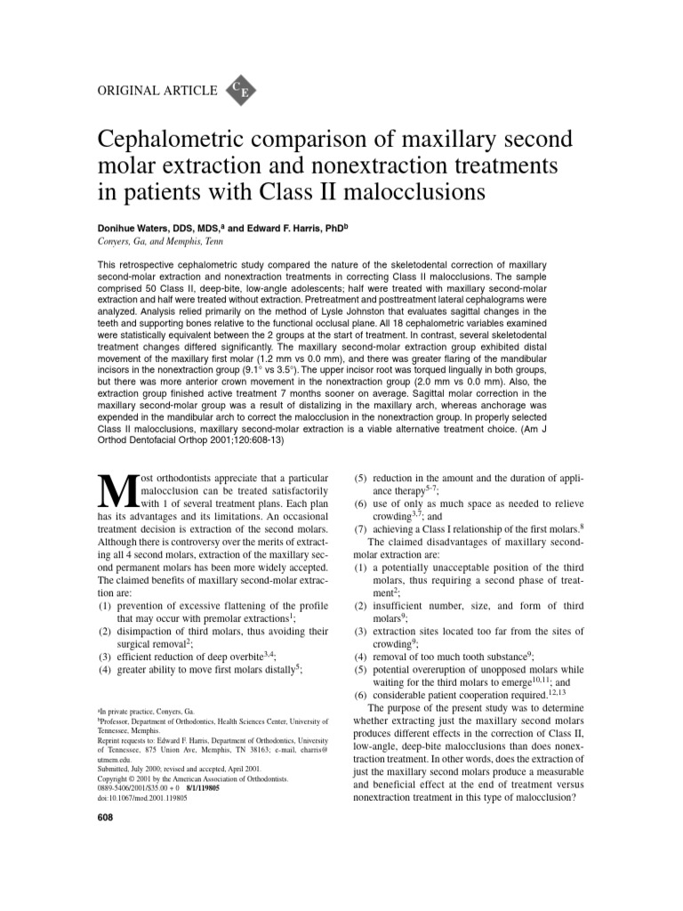 Cephalometric Comparison of Maxillary Second Molar Extraction and ...