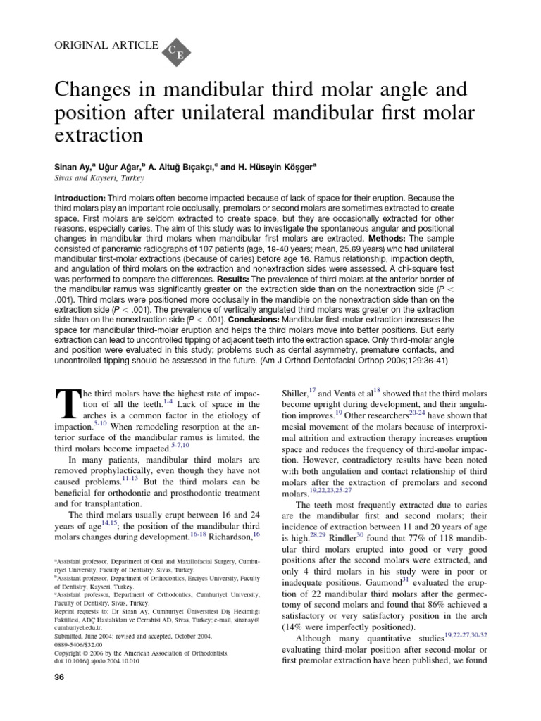 Changes in Mandibular Third Molar Angle and Position After Unilateral ...
