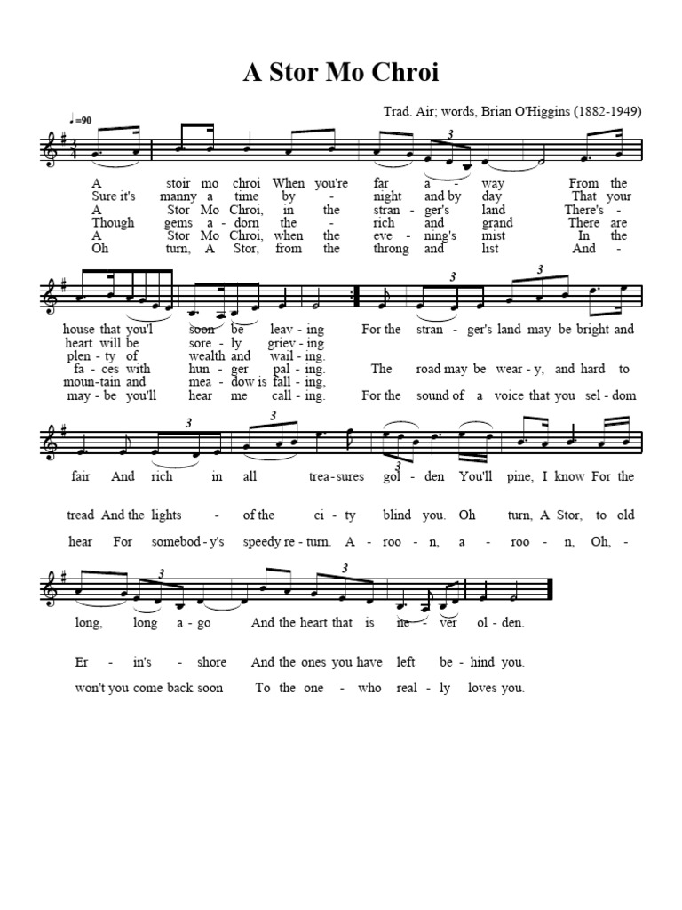 A Stor Mo Chroi: Traditional Irish Song Lyrics | PDF