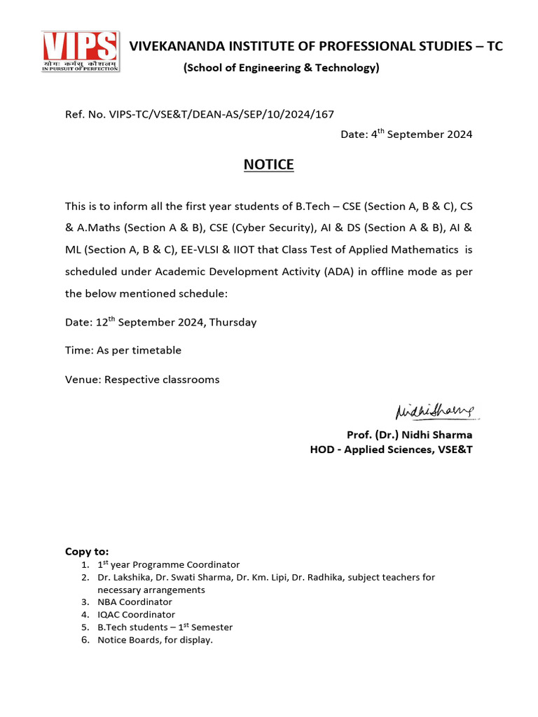 Class Test Notices-AM | PDF