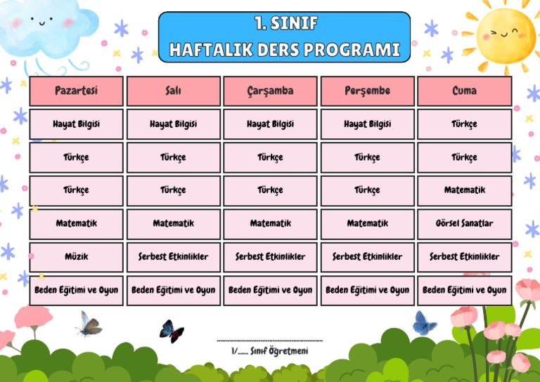 1 A Haftalik Ders Programi Sablon 1 | PDF