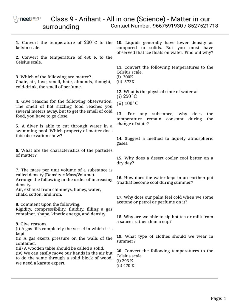 Class 9 - Arihant - All in One (Science) - Matter in Our Surrounding | PDF