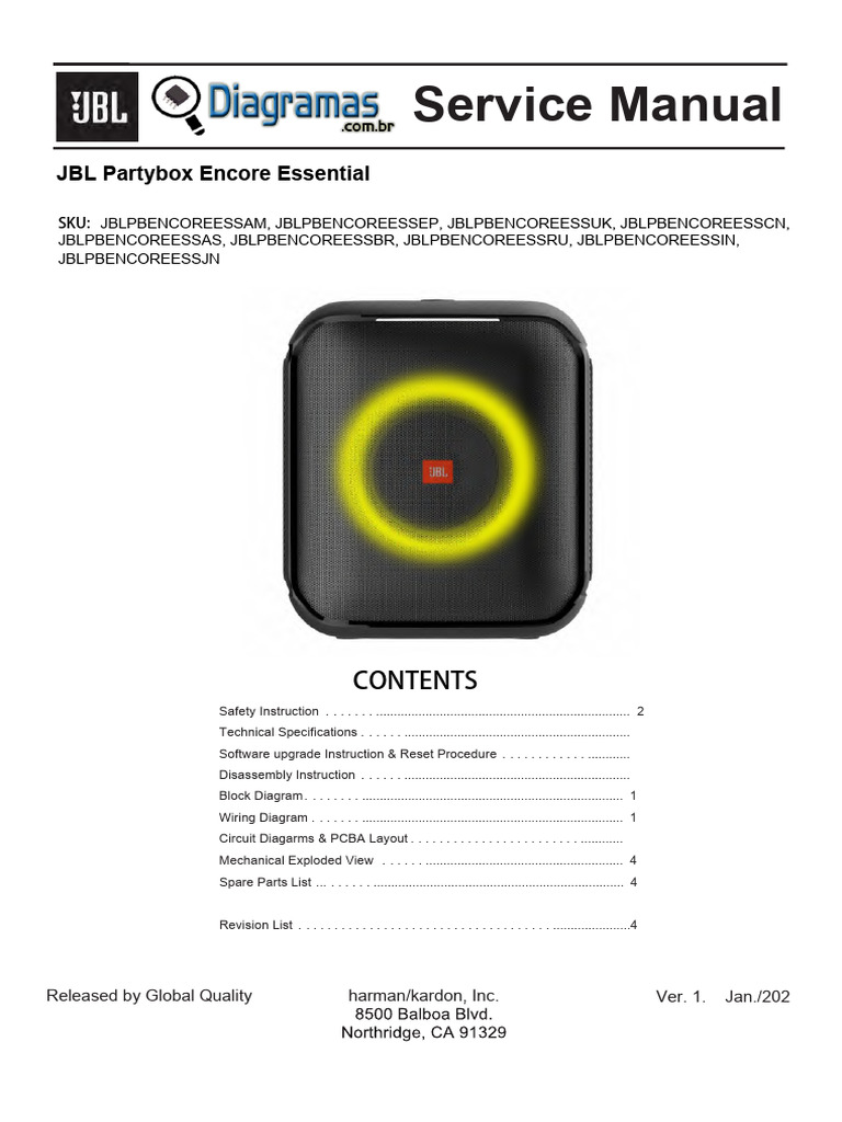 JBL Partybox Encore Essential - Service Manual V1.1 | PDF | Alternating ...