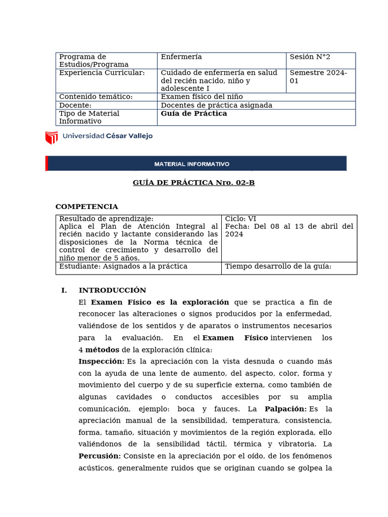 Guía de Práctica #2B | PDF | Examen físico